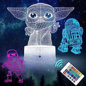 3D Illusion Star Lamp, Yoda Baby Night Light for Kids, 3 Pattern LED Wars Night Lamp for Room Decor Bedside Lamp as Christmas Gifts for Boys Girls Men