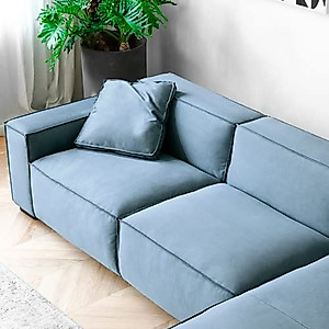 Acanva Modern L-Shaped Deep Sectional Sofa Furniture Set for Living Room Lounge, Minimalist Style Comfy Suedette Upholstery Corner Couch with Chaise, Blue
