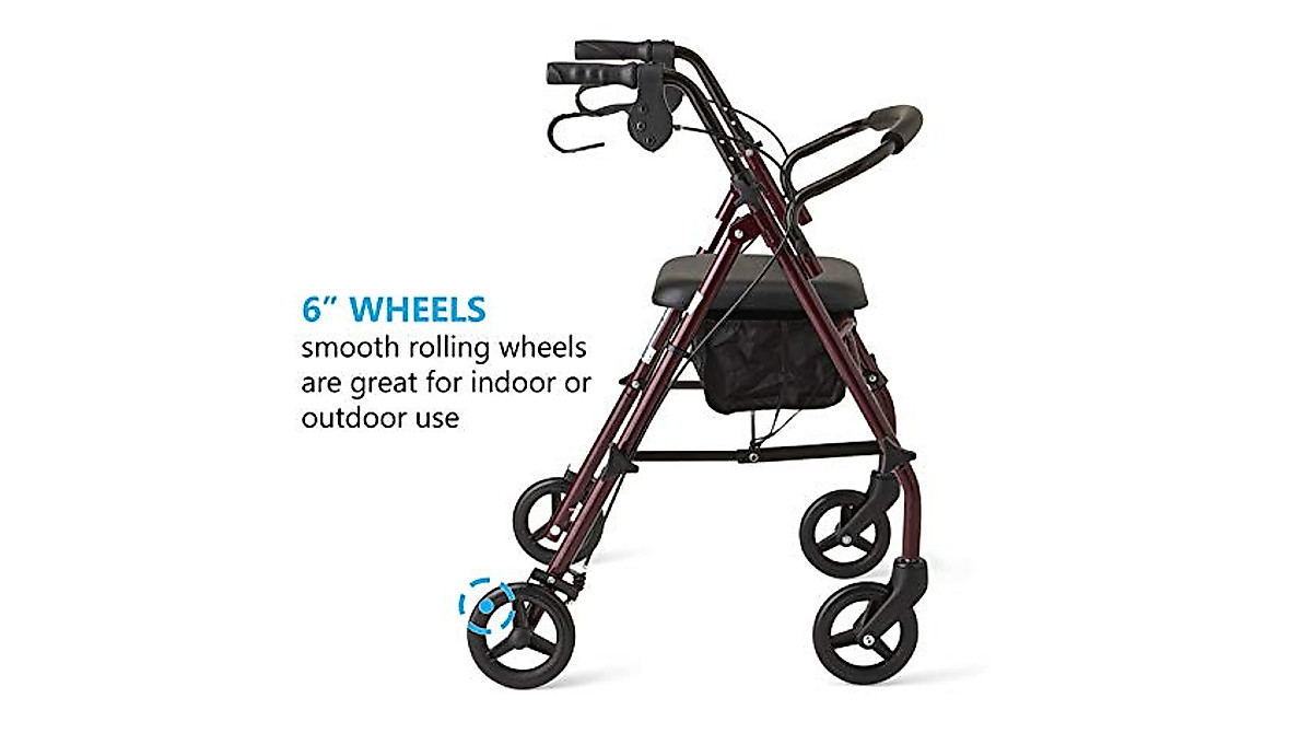 Medline Rollator Walker with Seat — Supports up to 350 lbs