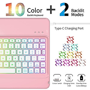 GGH Keyboard Case for iPad 9th Generation and Apple Pencil,Stylus Pen for iPad(2018-2023) 15mins Fast Charge,Palm Rejection iPad Pencil,10 Color Backlit Bluetooth Keyboard Case with Pencil Holder