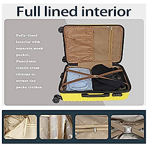 Aklsvion Luggage Sets 3 Piece(20/24/28)-Suitcase Set- Luggage with Wheels-PC + ABS Durable Lightweight Rotating hardshell suitcase 5PCS(Yellow)…