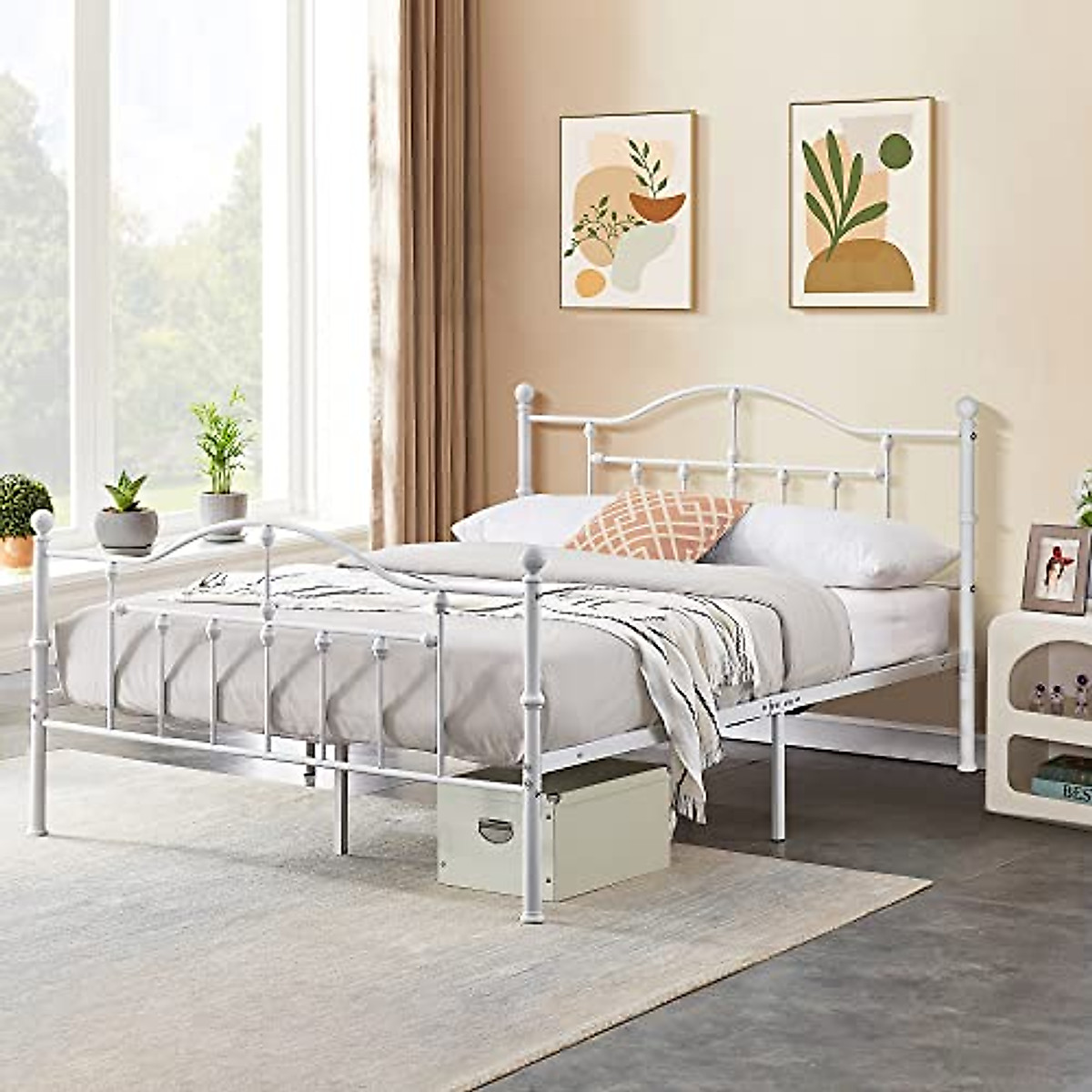 VECELO Full Size Metal Platform Bed Frame with Headboard and Footboard, Heavy Duty Steel Slat Support/No Box Spring Needed Mattress Foundation/Underbed Storage Space/Easy Assembly, Victorian Style