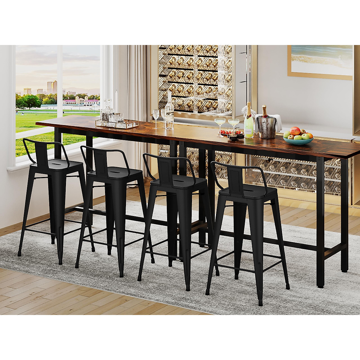 Changjie Furniture Metal Barstools Set of 4 Industrial Bar Stools Counter Stools with Backs Indoor Outdoor Counter Height Bar Stools (26 Inch, Bronze)