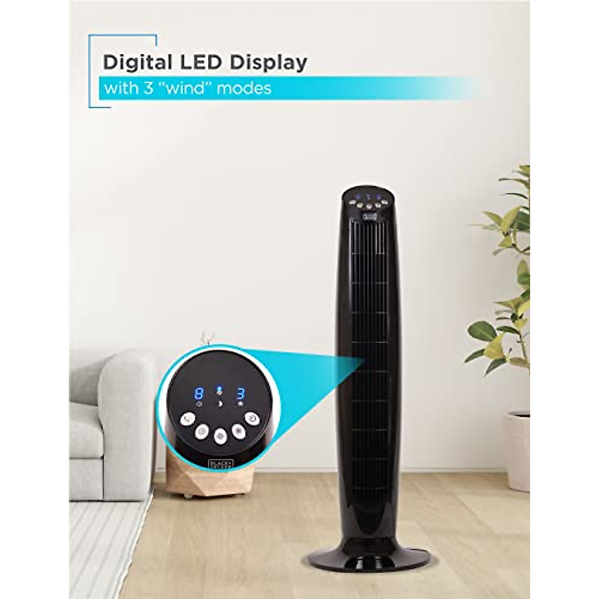 Black + Decker 36 inches Digital Tower Fan with Remote, Black