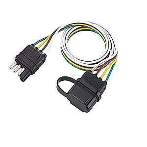 EXERAUO 4 Flat Wire Connector 32 inch 4 Pin Trailer Wire Plug Extension Hitch Light Trailer Wiring Harness Extender with Rubber Cab for RV Trailer Boat