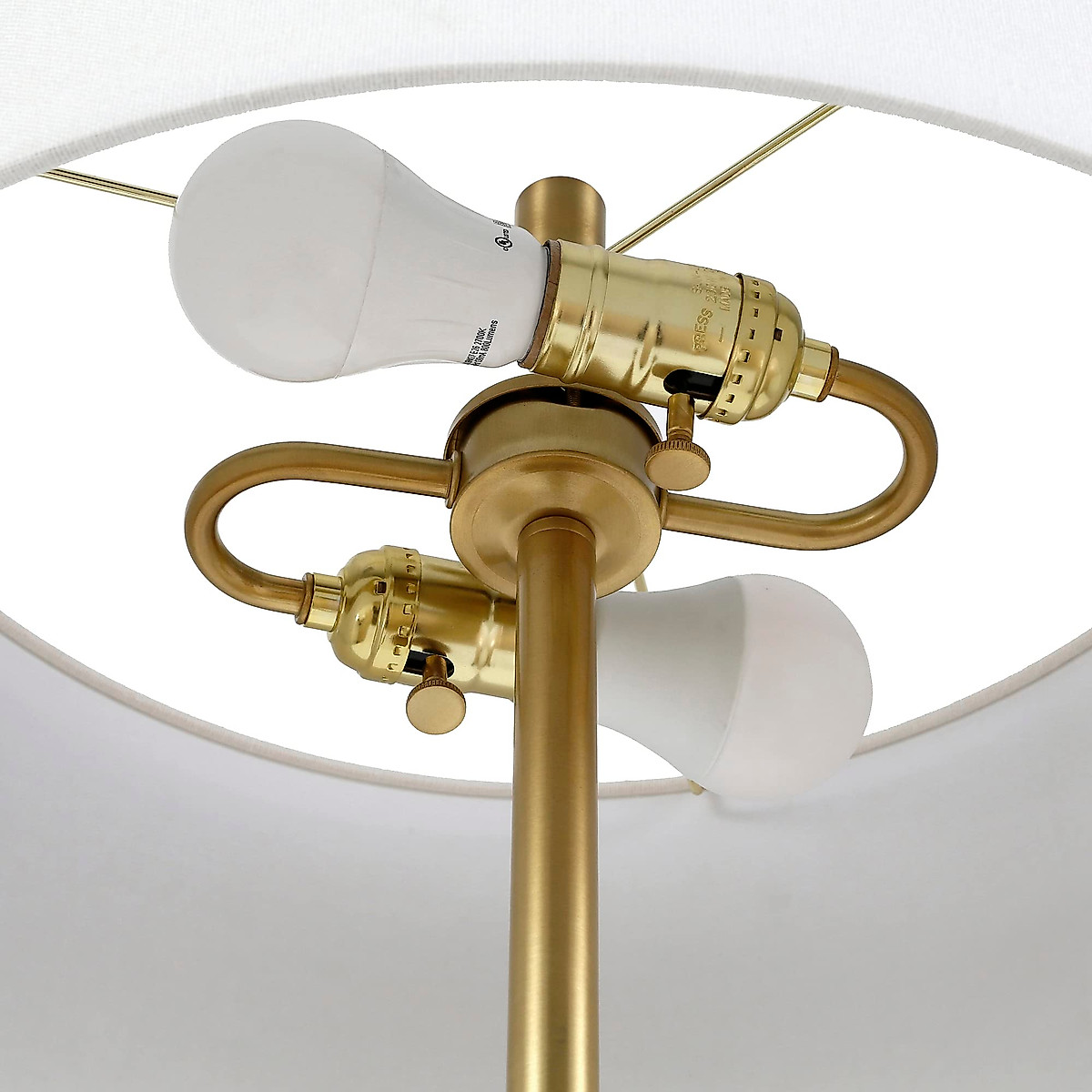 Henn&Hart 2-Light Floor Lamp with Fabric Shade in Matte Black/Brass/White, Floor Lamp for Home Office, Bedroom, Living Room