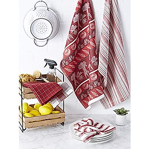 DII Assorted Pattern, Kitchen Collection, Dishtowels & Dishcloth, Garnet, 5 Piece