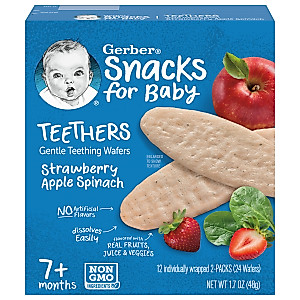 Gerber Snacks for Baby Teethers, Strawberry Apple Spinach, Gentle Teething Wafers, Non-GMO Ingredients, 12 Individually Wrapped 2-Packs/Box (Pack of 3 Boxes)