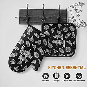 GOKSILIA, Cute Oven Mitts and Pot Holders Sets, Oven Mittens Heat Resistant Set, Oven Mitt Hot Pads for Kitchen, Microwave Oven Gloves with Non-Slip Surface, Farm Animals Oven Mits