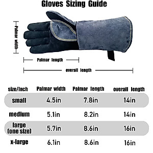 WZQH 16 Inches,932℉,Leather Forge Welding Gloves, Heat/Fire Resistant,Mitts for BBQ,Oven,Grill,Fireplace,Tig,Mig,Baking,Furnace,Stove,Pot Holder,Animal Handling Glove.Black-gray