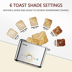 Toaster 2 Slice 1.57" Wide Slot with Heating Rack- Stainless Steel 2 Slice Toaster Easy to Use, Removable Crumb Tray Easy to Clean, Bagel/Defrost/Reheat/Cancel/6 Browning Settings Function, Save Time