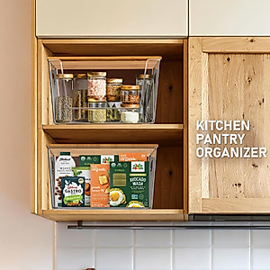 Stackable Storage Bin for Pantry Front Open & Enclosed Sets, Kitchen Counter Organizer Basket for Potato, Onion, Garlic, Fruit, Vegetable, Produce, Clear Plastic Storage with Lid&Handle(2+2Sets)