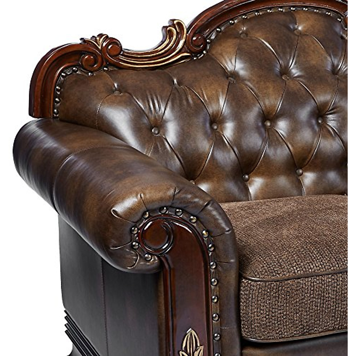 Homelegance 9815-3 Croydon Traditional Two-Tone Sofa, 86"W, Brown PU Leather