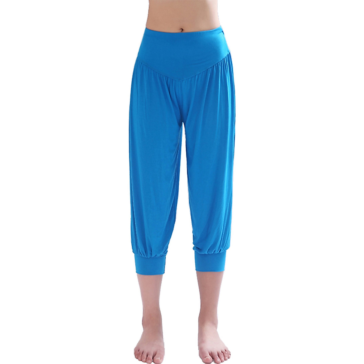 Hoerev Women Super Soft Modal Spandex Harem Yoga Pilates Capri Pants Lounge Pant,Green,Large