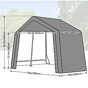 TNINE 10' x 10' Heavy Duty Steel Metal Frame Peak Roof Outdoor Anti-Snow Storage Shed with Waterproof Cover for Snowmobile Garden, Grey