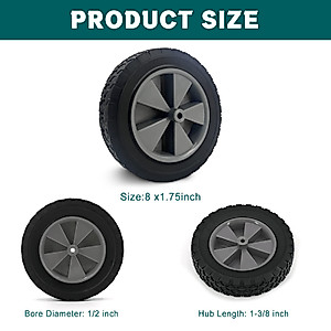 DEEPDREAM 8 Inch Rubber Wheels,Replacement Rubber Tire Semi-Pneumatic Tire Wheel with 1/2-Inch Bore Offset Axle Run Flat with 110 lbs Max Load for Hand Trucks,Lawnmowers,Utility Carts