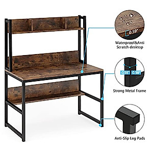 Tribesigns Computer Desk with Hutch, Modern PC Laptop Table Study Writing Desk with Storage Space, Wooden Home Office Desk, 107 x 50 x 140 cm