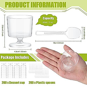 Dandat 400 Pcs 2 oz Mini Dessert Cups with Spoons Clear Plastic Mousse Cups with Spoons Footed Trifle Bowl with Pedestal Fruit Parfait Appetizer Cups Wine Glasses for Serving Party Wedding Birthday