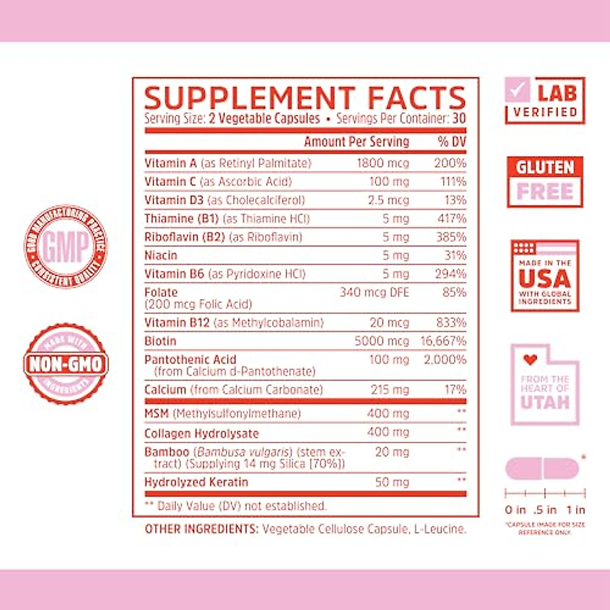 Zhou Hairfluence, Hair Growth Supplement with Clinically Studied Lustriva and Keranat and Hair Vitamins Biotin 5000mcg, Vitamin D, A, C & B12, Non-GMO, Gluten Free, 60 VegCaps