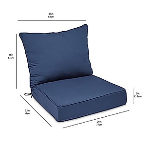 Amazon Basics Deep Seat Outdoor Patio Seat and Back Cushion Set 25 x 25 x 5 inches and 28 x 22 x 5 Inches, Insignia Blue