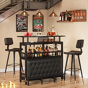 Tribesigns Home Bar Unit for Liquor, 44-Inch Bar Height Table with Storage, Black Entertainment Pub Table, Mini Bar Carts Upholstered&Metal Front Footrest for Kitchen, Balcony, Basement