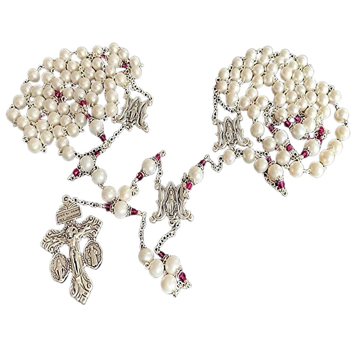 elegantmedical Pearl Cross Necklace lasso STERLING SILVER FATHER BEADS wedding rosary