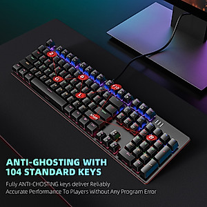 Xooec AK33-Pro Mechanical Gaming Keyboard RGB LED Rainbow Backlit Wired Keyboard with Blue Switch 100% Anti-Ghosting Keyboards for Windows Gaming PC/MAC
