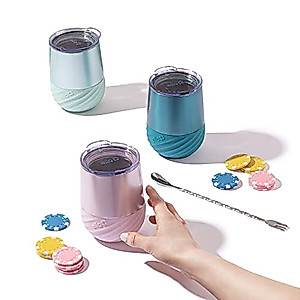 Ello Clink Vacuum Insulated Stainless Steel Tumbler - Wine Glass with Silicone Protection Coaster, 12oz , Pink Satin