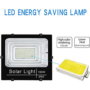 BRILLIHOOD LED Solar Flood Light, 100W, 5000 LM, 6500K, Outdoor Dusk to Dawn Security Light IP67 Waterproof Street Light with Remote Control for Lawn, Yard, Garden, Gutter, Swimming Pool, Pathway