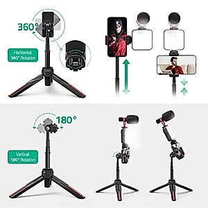 Smartphone Video Vlogging Kit with LED Light, Phone Holder, Microphone, Tripod, Carry Bag, TECELKS YouTube Starter Kit for iPhone/Android, Content Creator Kit for Video Recording Vlogging(Black)