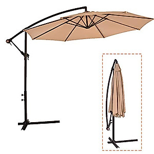 FDW Patio Umbrella Offset 10' Hanging Umbrella Outdoor Market Umbrella D10 Tan