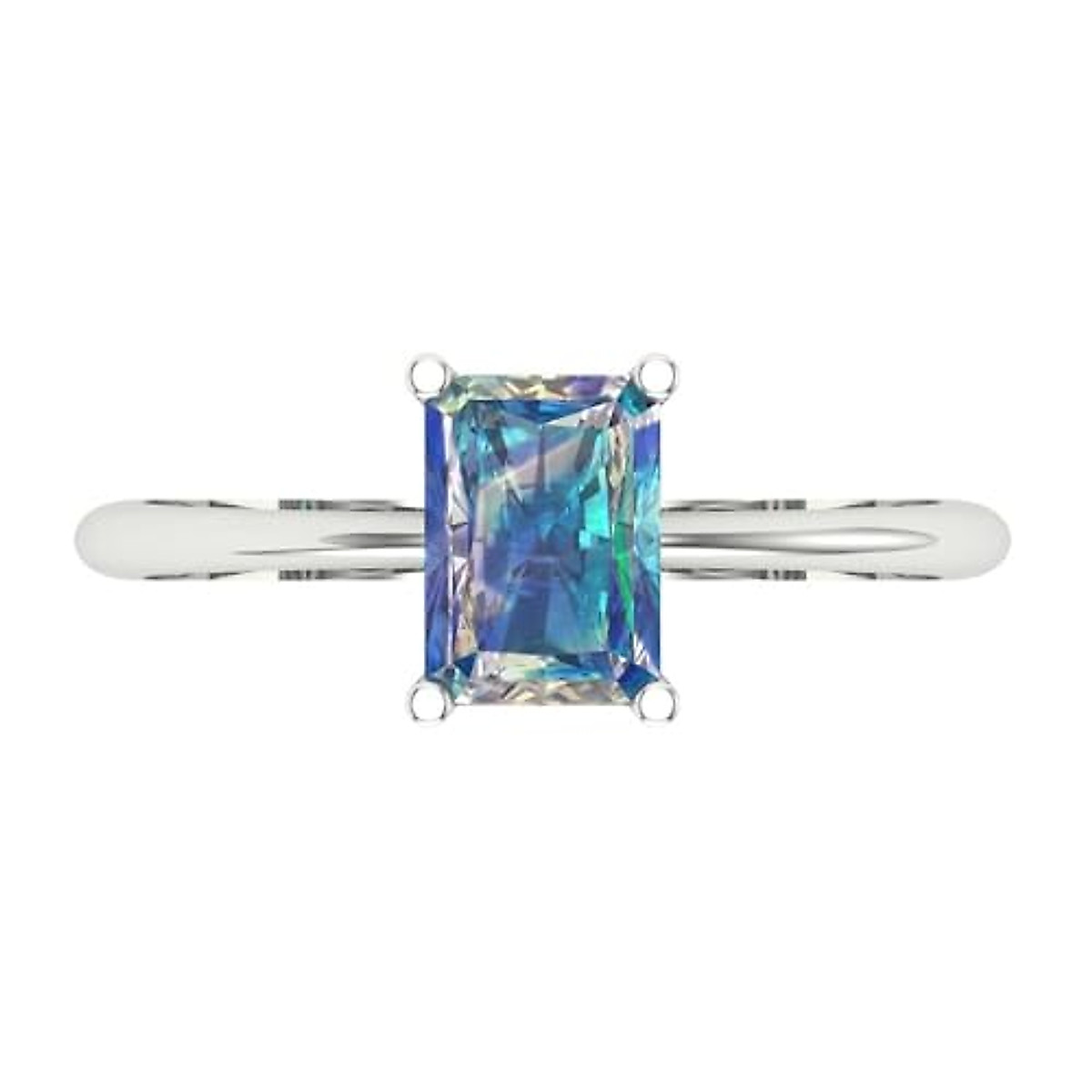 Clara Pucci 1.0 ct Radiant Cut Solitaire Blue Moissanite Ideal Engagement Bridal Promise Anniversary Designer Ring 18K White Gold SZ 4.5