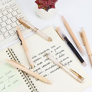 Buqoo Gel Pens Set, 5 Pack Retractable Gel Ink Pens 0.5mm Fine Points Pens Various Styles of Gel Pens with 1 Highlighter for Drawing Writing Planner and School Supplies (Brownish Red Color)