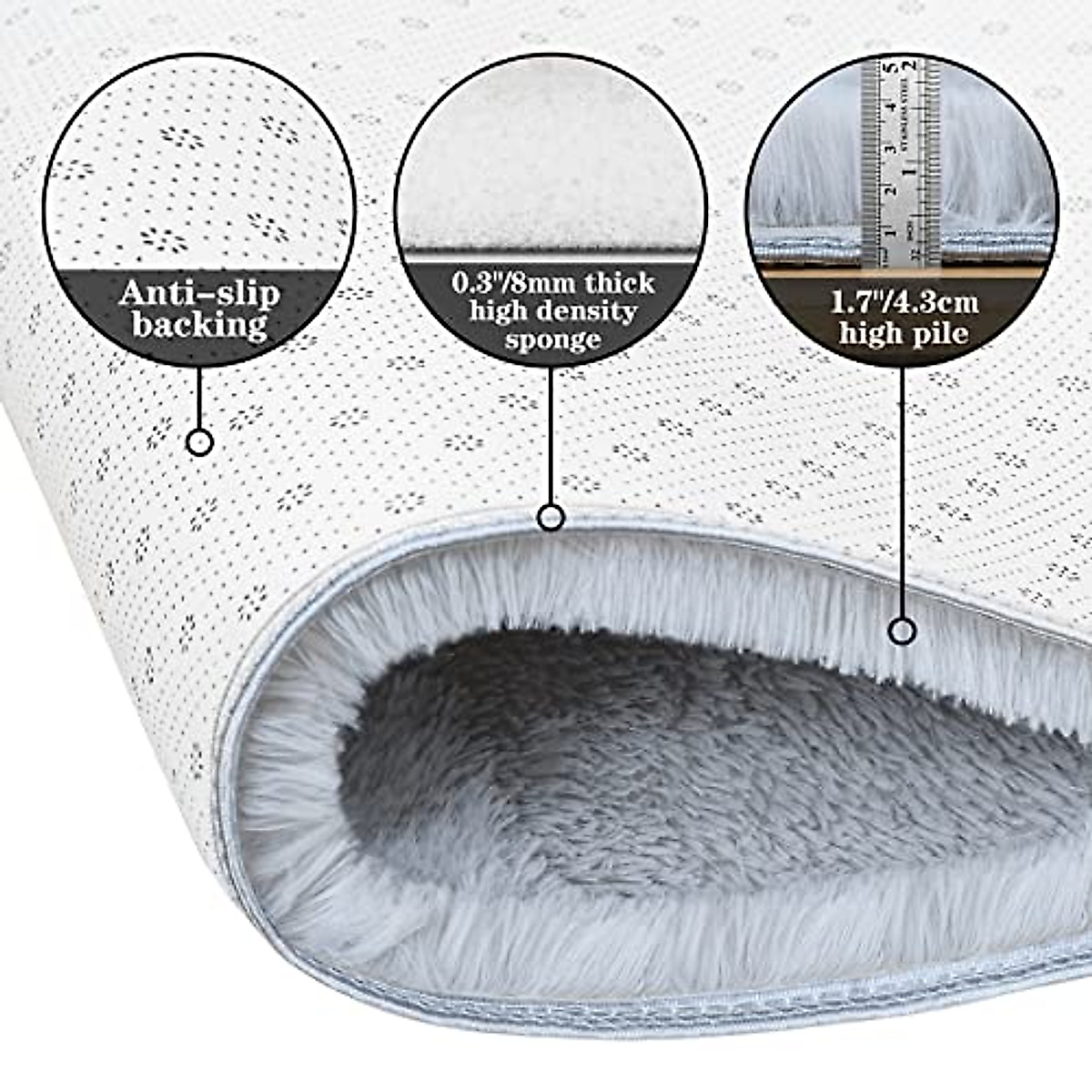 duduta Grey Soft Fluffy Rug 5x8 ft, Shag Fuzzy Plush Rectangle Carpet for Bedroom Nursery Living Room Home Decor