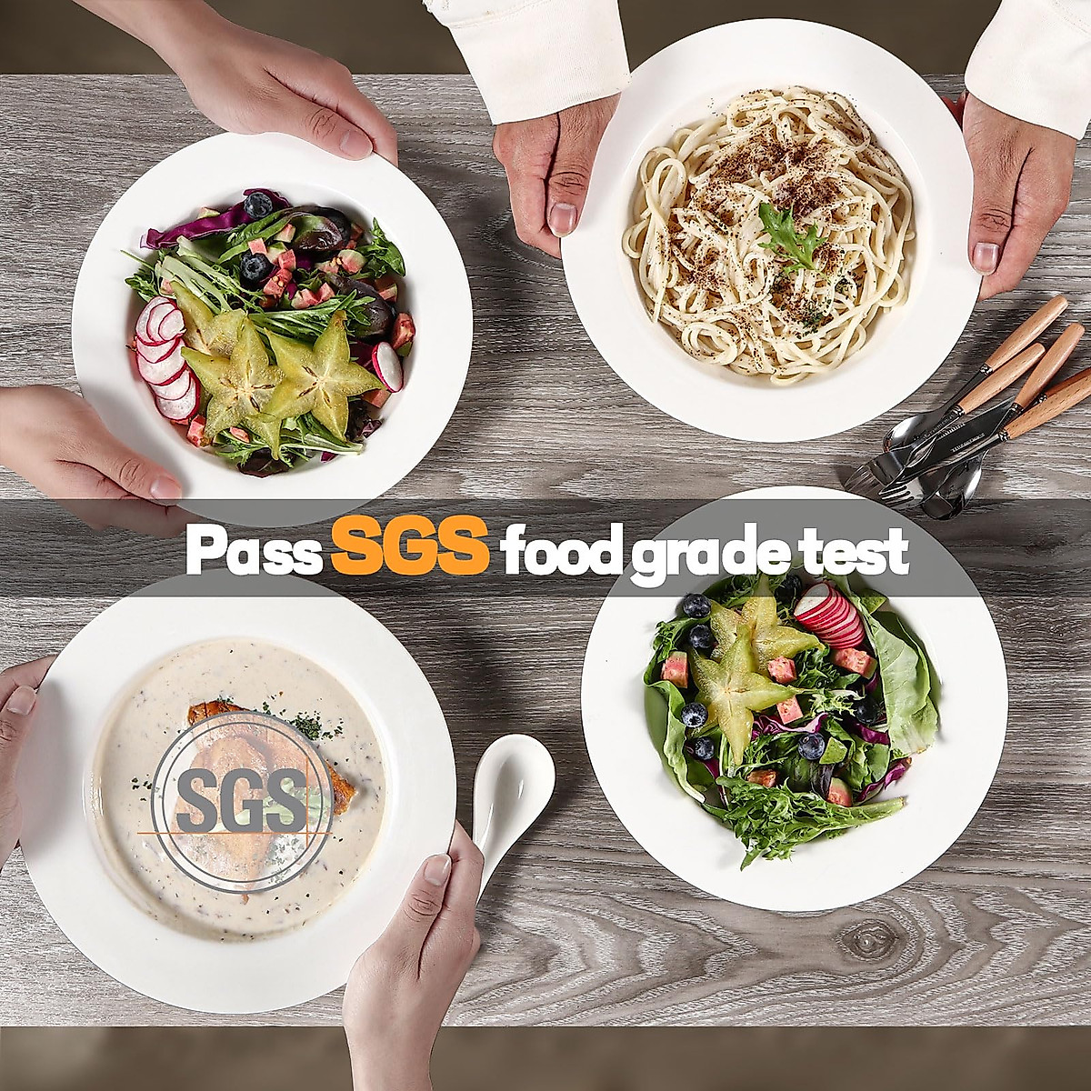 Artena Pasta Bowls 20oz, Large Salad Serving Bowls, 10 inch White Soup Bowls, Porcelain Pasta Bowls Set of 4, Rimmed Deep Pasta Plates, Wide and Shallow Bowls for Dinner, Microwave Dishwasher Safe