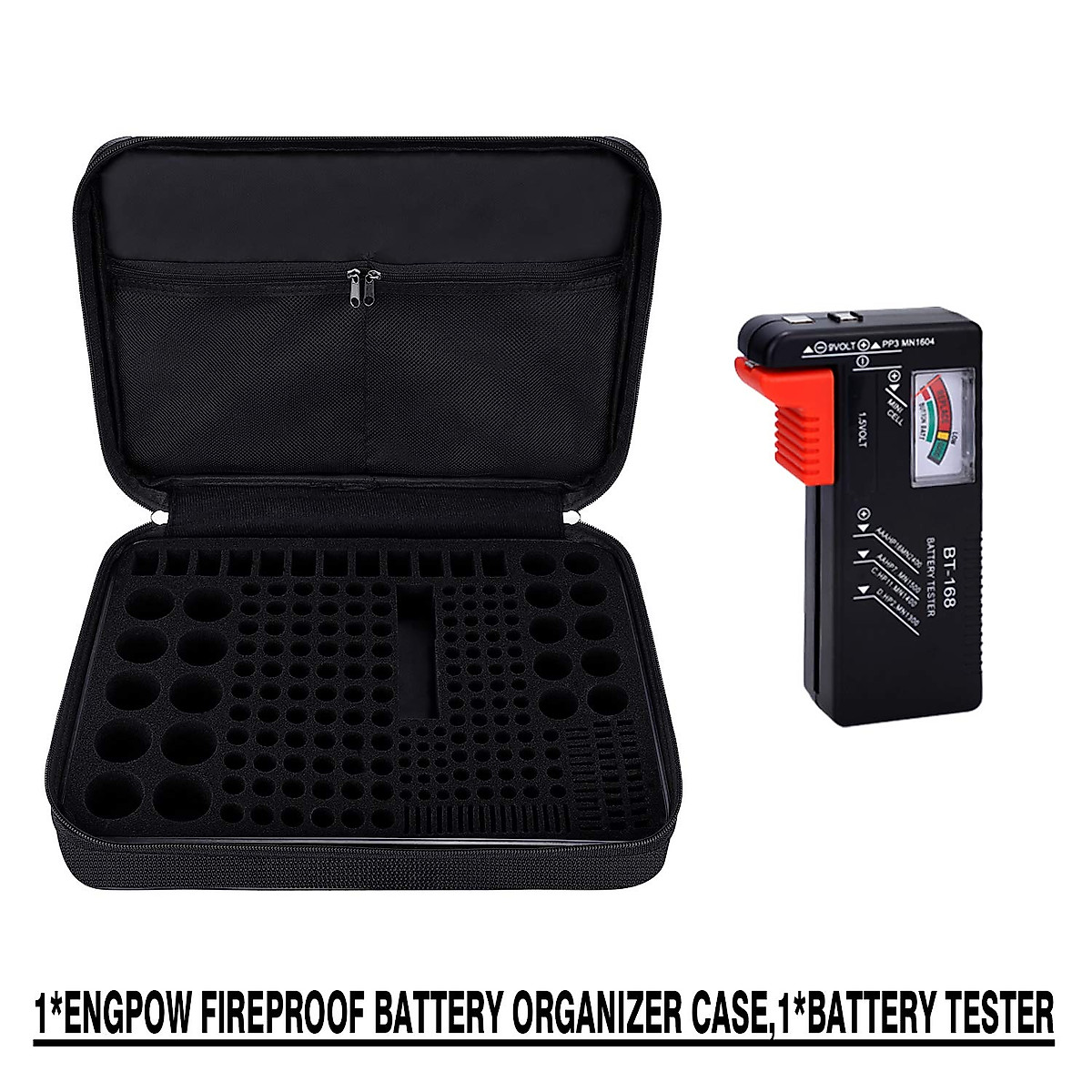 ENGPOW Battery Organizer,Fireproof Battery Organizer Storage Case with Tester (BT168),Waterproof Explosionproof Battery Holder Box with Cover,Holds 220+ AA AAA C D 9V Batteries