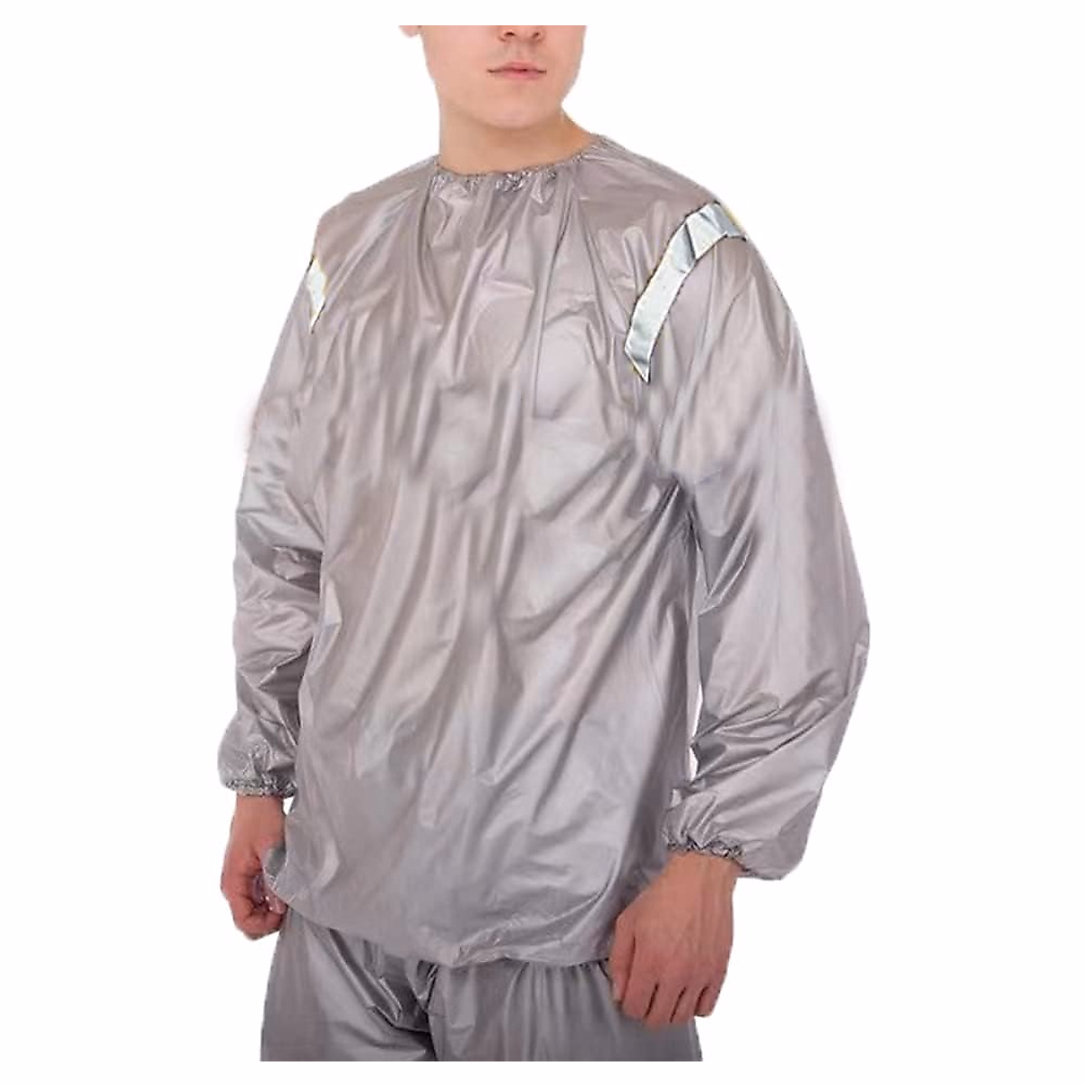 Heavy Duty Sauna Suit For Women Men Exercise Weight Loss Gym Fitness Workout Reflective Trim Sweat Sauna Suit (Grey, Large-X-Large)