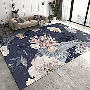 FYMUROL Pink Flower Bedroom Rug, Watercolor Style Decorative Rug, 3D Printing Washable Non-Slip Rug Large Area Soft, Suitable for Living Room Dining Room Entrance Corridor Dormitory-5ft×7ft