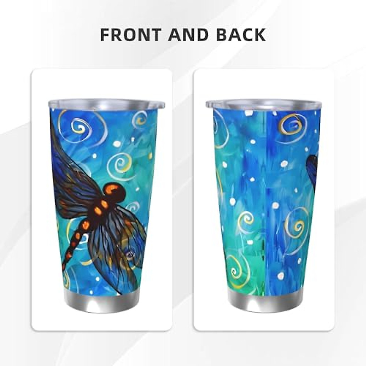 Butterflies and Dragonflies 20oz Tumbler Stainless Steel Vacuum Insulated Coffee Travel Mug, Durable Insulated Coffee Travel Mug with Splash-Proof Lid Metal Straw and Brush Thermal Cup for Outdoor