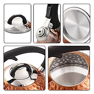 HRHongRui Copper Tea Kettle Stainless Steel Teapot Whistling Kettle Unique Button Control Kettle Outlet Loud Whistle Food Grade Teapot 3.2 Quart / 3 Liter Bronze
