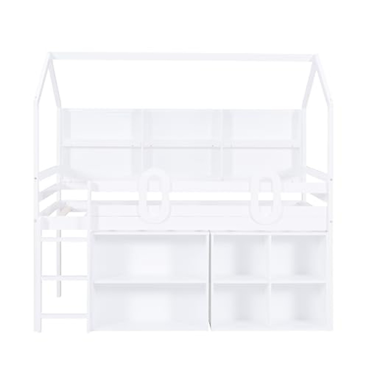 Harper & Bright Designs Twin Size House Loft Bed with Multiple Storage Shelves,Wood Kids Loft Bed with Storage,Twin Playhouse Bed for Boys, Girls, White