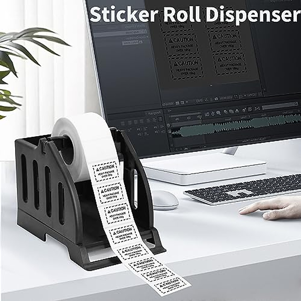 GUERMOK Thermal Label Holder for Rolls & Fan-Fold, Fragile Shipping Label, Label Stand Desktop Printer Holder-Home Office Accessory-Sticker Dispenser for Holographic Vinyl (Black), 9 inches