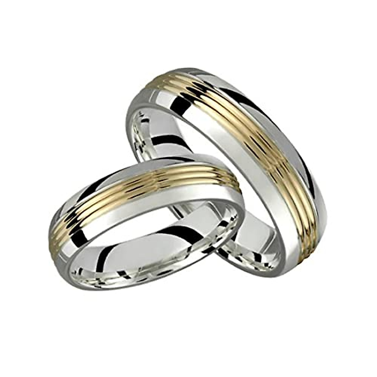 Alain Raphael two-tone .925 sterling silver & 10K yellow gold (solid, not plated) 6 millimeters wide wedding band set
