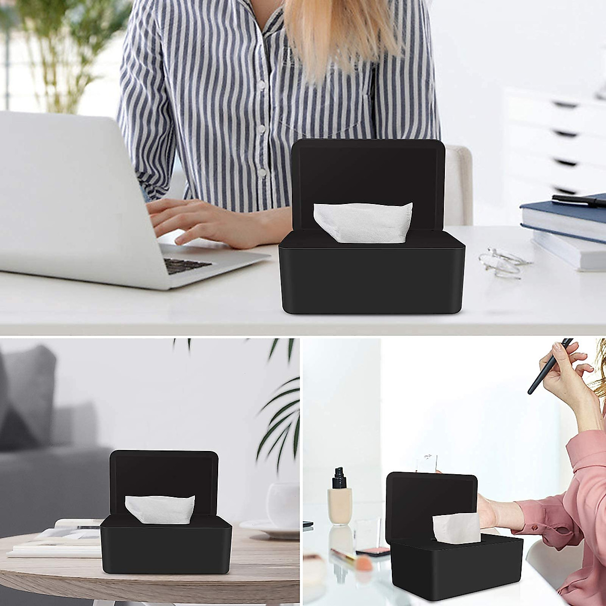 LEFUYAN Wipes Dispenser, Dustproof Tissue Storage Box Case Wet Wipes Dispenser Holder with Lid for Home Office Desk (Black)