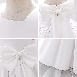 Flower Girls Bowknot Tutu Dress for Kids Baby Wedding Bridesmaid Birthday Party Pageant Formal Dresses Toddler Little Princess First Communion Baptism Christening Dance Prom Gown White 2-3 Years