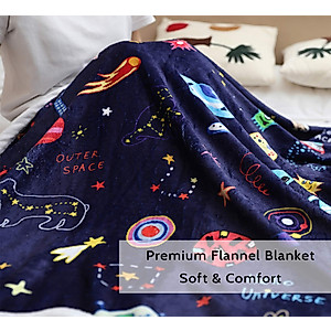 Space Adventure Astronaut Planet Rocket Spacecraft Throw Blanket Soft Lightweight Flannel Fleece Blanket for Baby Kids Youth Adult (Space, 50"x60")