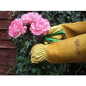 Rose Pruning Gloves for Men and Women - Thorn Proof Goatskin Leather Gardening Gloves with Gauntlet (Large, Yellow)