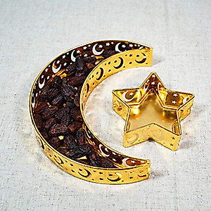 BELOWSYALER Dessert Tray,Eid Mubarak Moon Star Serving Tray Tableware Dessert Food Storage Muslim Islamic for Breakfast Dinner Dessert Pastry Display Holder Decoration Ornament