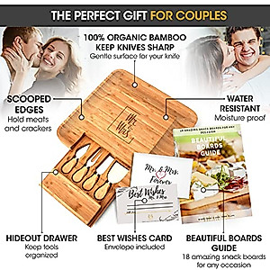 DELUXY Mr and Mrs Cheese Board - Perfect Christmas Gifts For Couples, Wedding Gifts For Couples Unique 2022, Bridal Shower Gifts For Bride, Anniversary, His and Hers, Couples Gifts For Husband & Wife