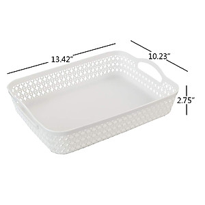 Callyne 6 Packs Large Plastic Storage Tray Baskets with Handles for Organizing, White